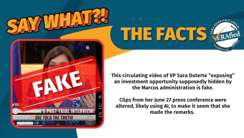 Video of VP Sara 'exposing' an investment scheme AI-MANIPULATED