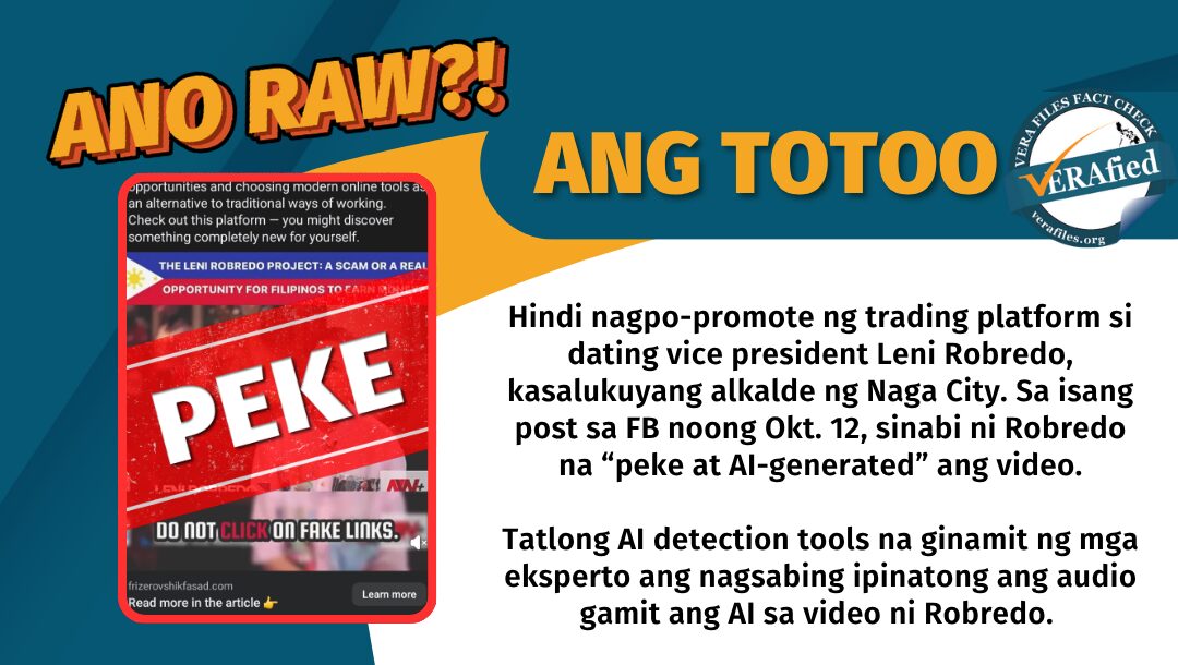 Leni Robredo's 2024 interview AI-MANIPULATED to promote 'trading platform'