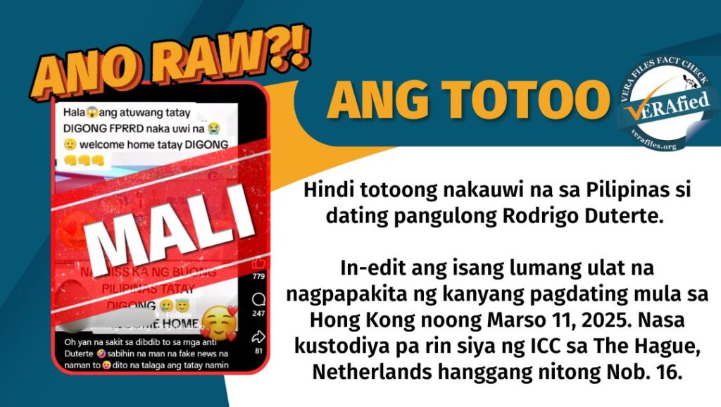 Lumang balita in-EDIT para pagmukhanging nakauwi na si Duterte