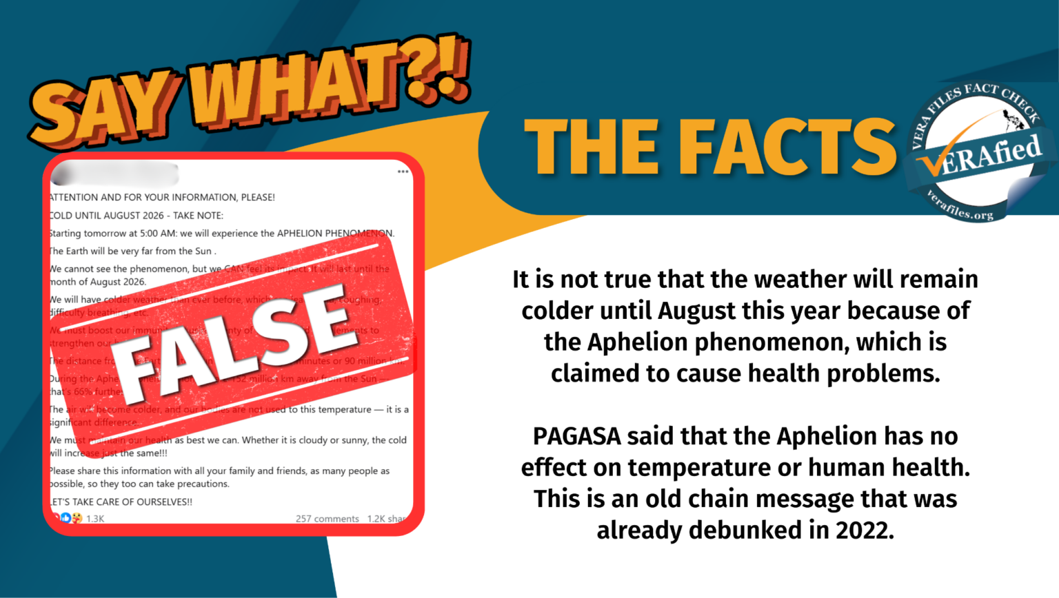 Claims of colder months until August due to the 'aphelion phenomenon' a ...