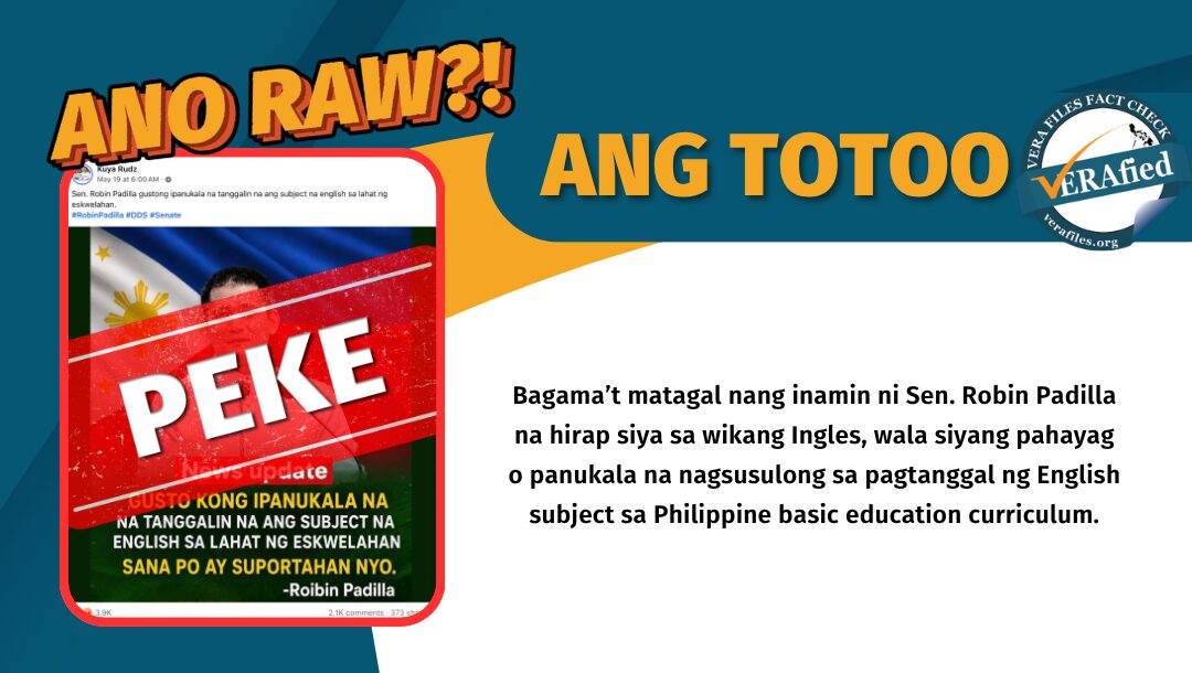 Robin Padilla DID NOT say he wants English subject removed