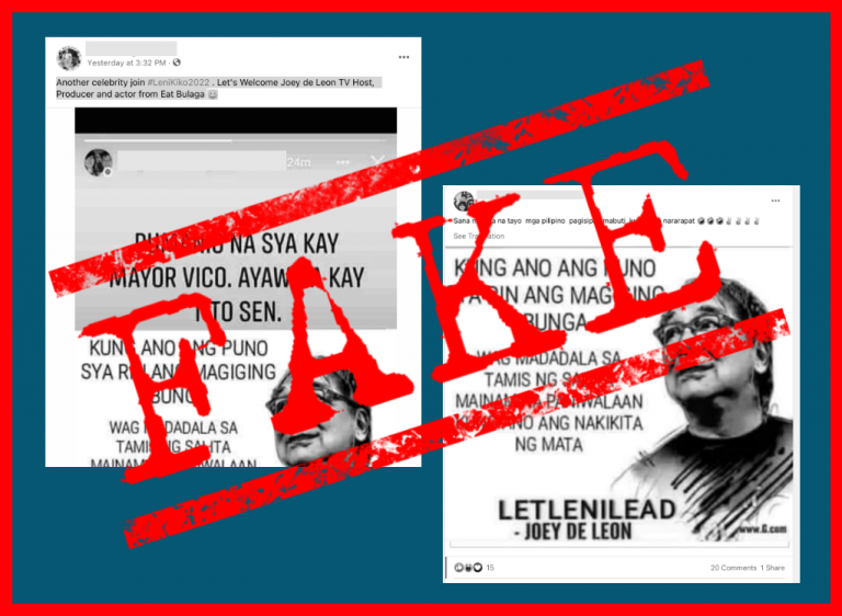 VERA FILES FACT CHECK: Photo of Joey De Leon with Leni Robredo bag is ...